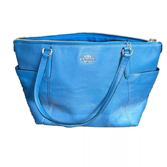 Coach | Bags | Coach Blue Leather Tote Bag | Poshmark